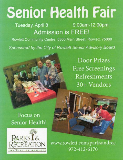 Senior Health Fair at Rowlett Community Centre April 8 – Blue Ribbon News