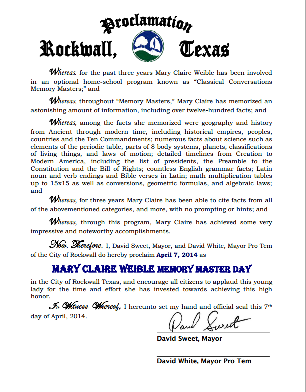 Rockwall student honored for memory mastery in Mayoral proclamation ...
