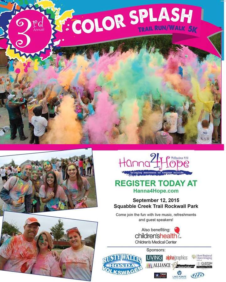 Save the Date: Hanna4Hope Color Splash Trail Run/Walk 5K Sept 12 – Blue ...