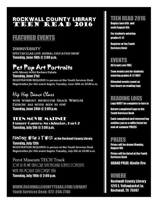 Rockwall Library’s Teen Read 2016 offering fun and educational events ...