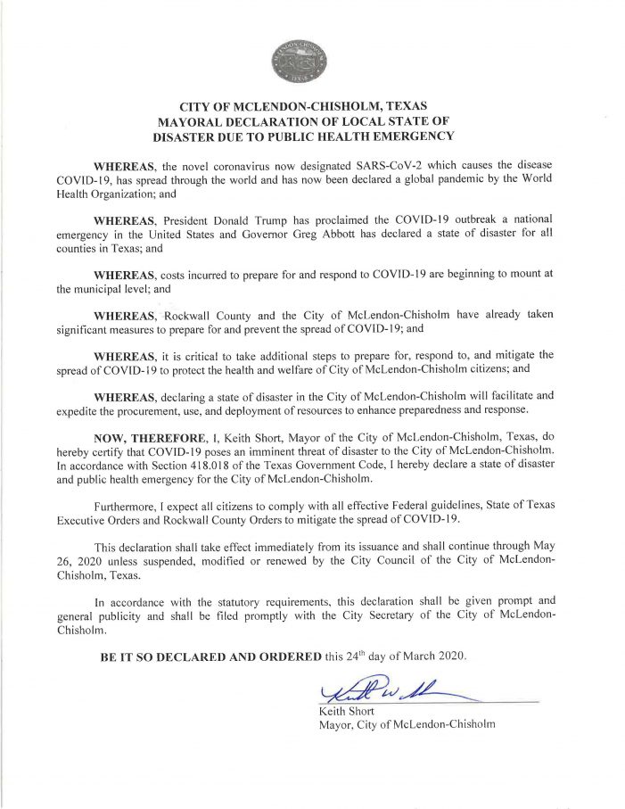 McLendon-Chisholm Mayor issues amended Mayoral Declaration of Local ...