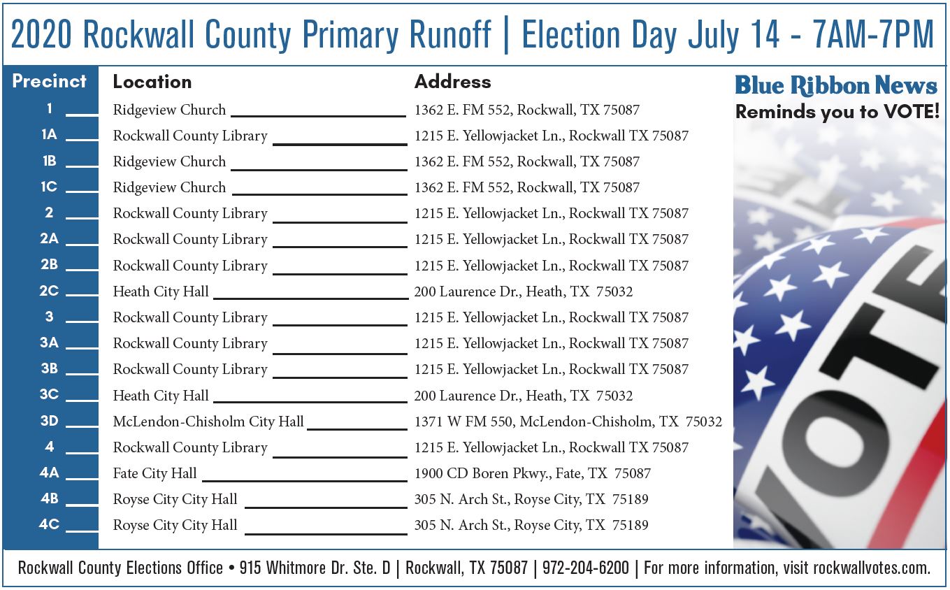 Where to vote in Rockwall County Primary Runoff Election Tuesday – Blue ...