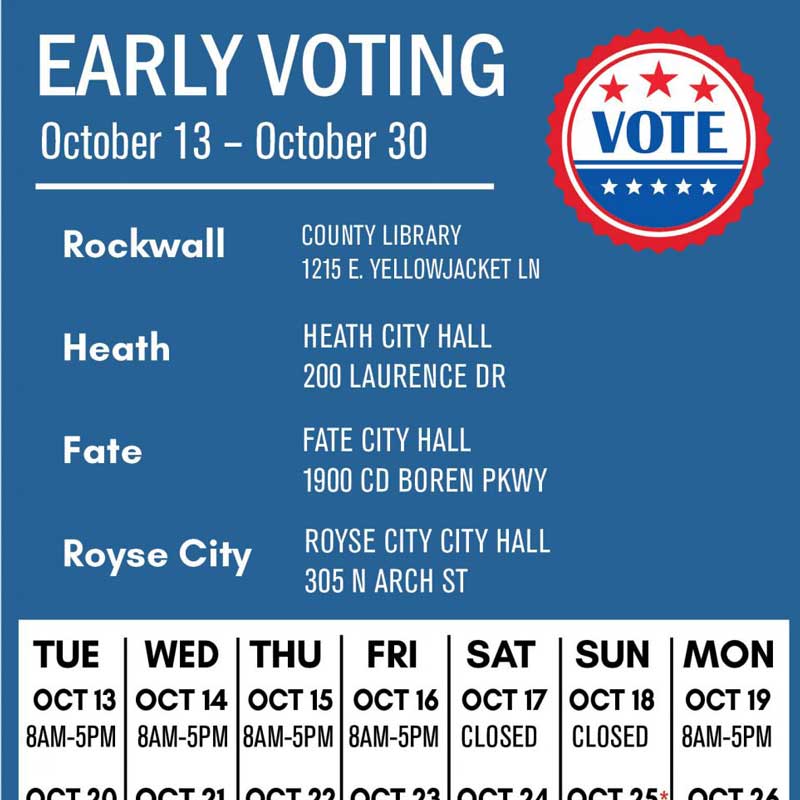Location, hours for Rockwall County early voting (Oct. 13-30) – Blue ...