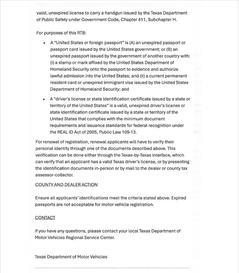 Current Identification Requirements for Initial and Renewal Vehicle ...
